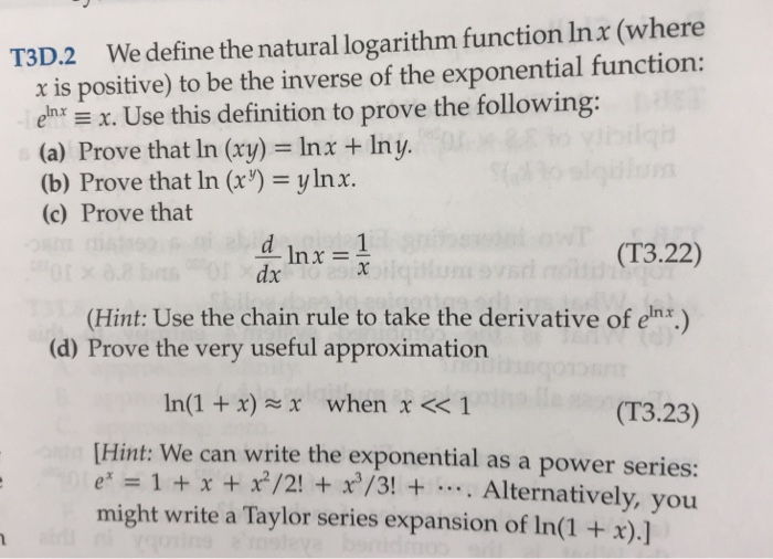 Solved T3D.2 We define the natural logarithm function In x | Chegg.com