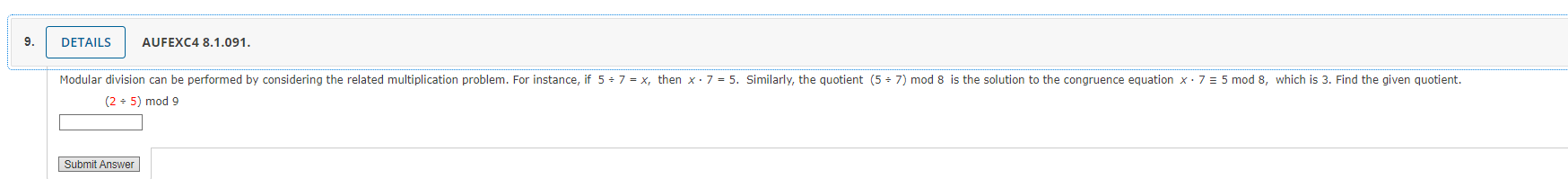 Solved (2÷5)mod9 | Chegg.com
