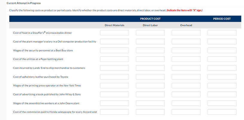 Solved Current Attempt in Progress Classify the following | Chegg.com