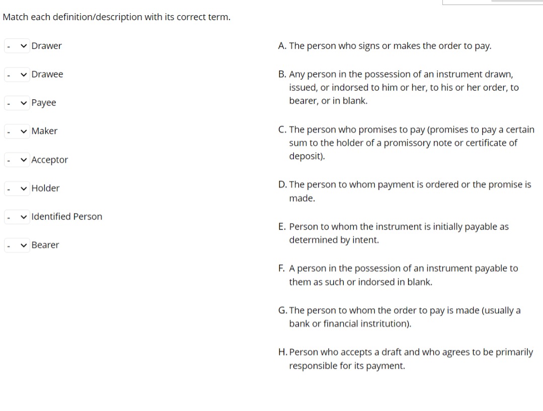 Solved Match each definition/description with its correct | Chegg.com