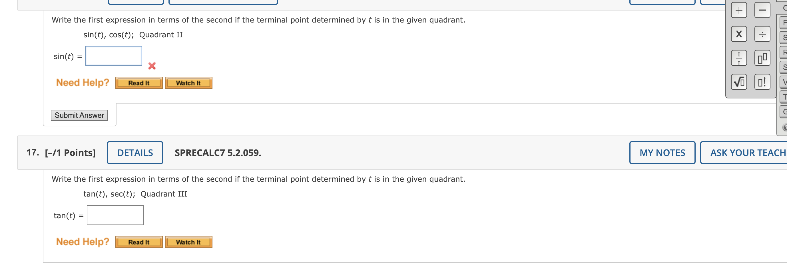 Solved + Write the first expression in terms of the second | Chegg.com
