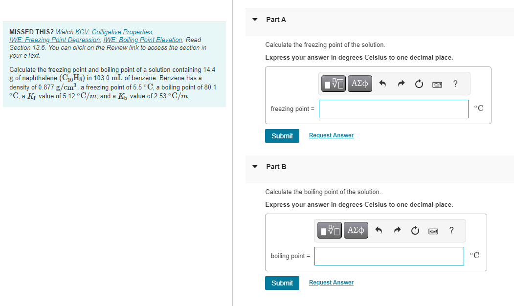 Solved Calculate the freezing point and boiling point of a | Chegg.com