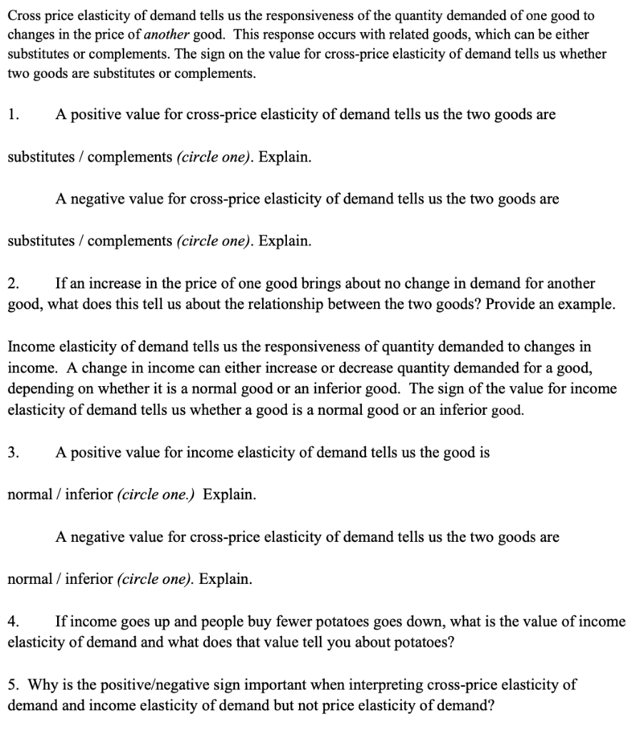 Solved Cross price elasticity of demand tells us the | Chegg.com