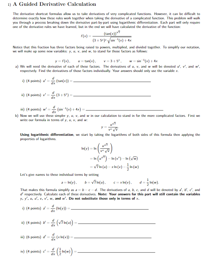 Solved 1) A Guided Derivative Calculation The derivative | Chegg.com