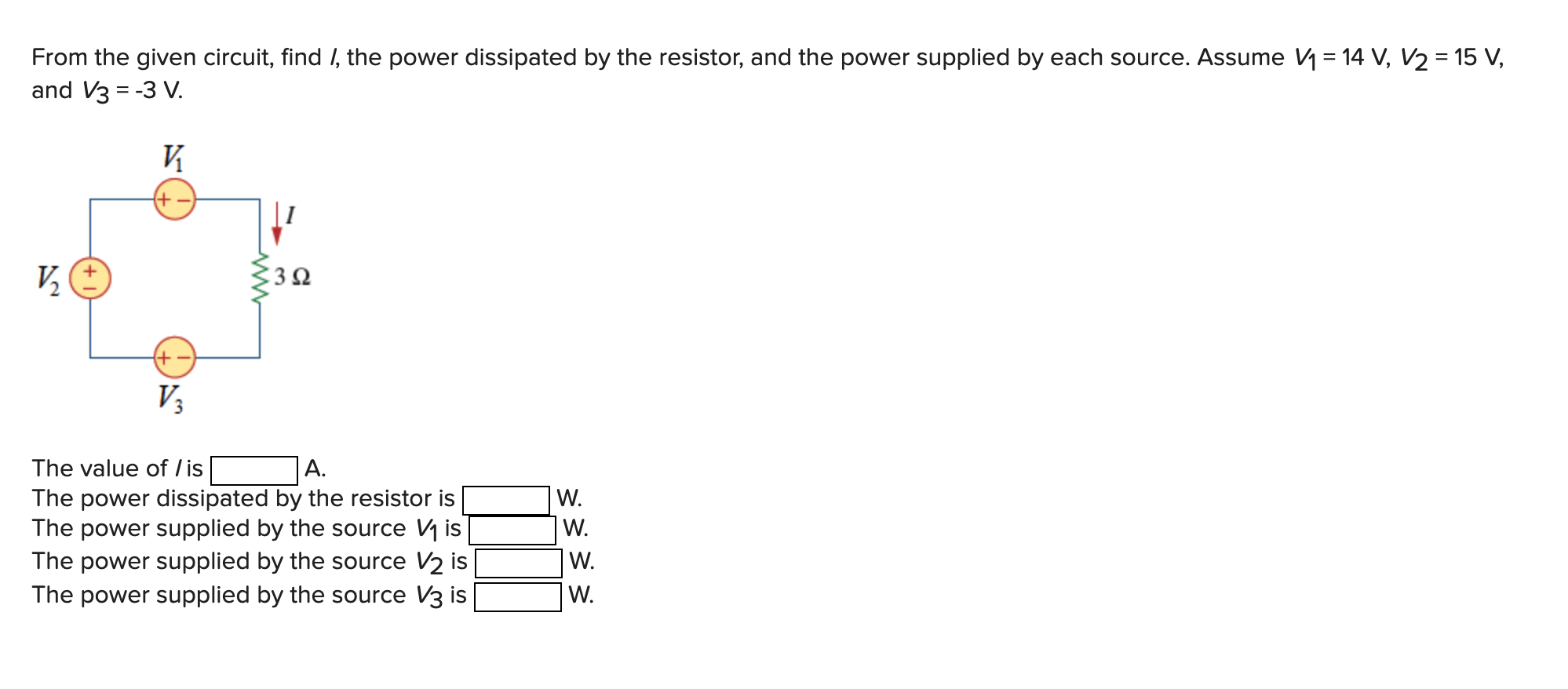 Solved From the given circuit, find I, the power dissipated | Chegg.com