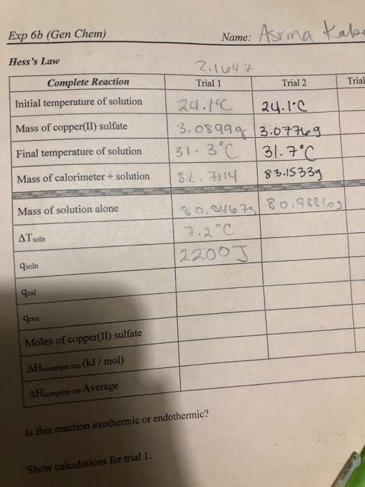 how do i determine the qrxn?and the qcal? | Chegg.com