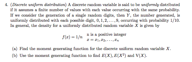 Solved 4. (Discrete uniform distribution) A discrete random | Chegg.com