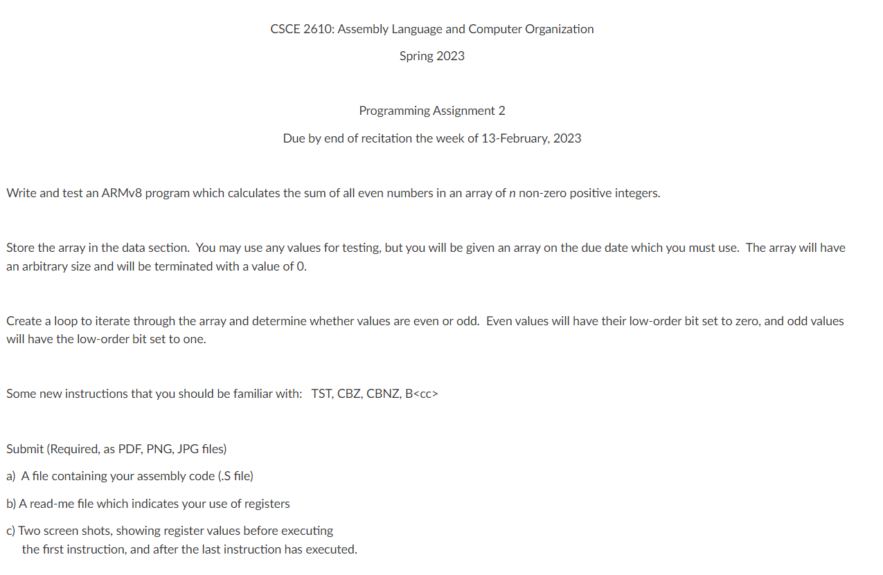 Solved Csce 2610 Assembly Language And Computer
