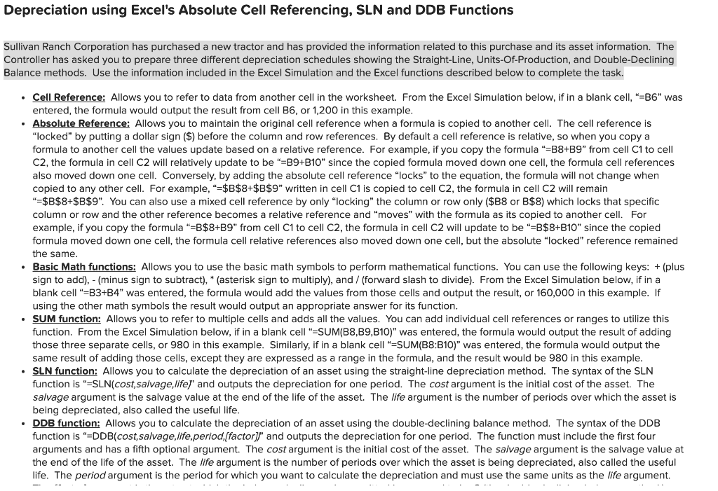 Solved Depreciation using Excel's Absolute Cell Referencing, | Chegg.com