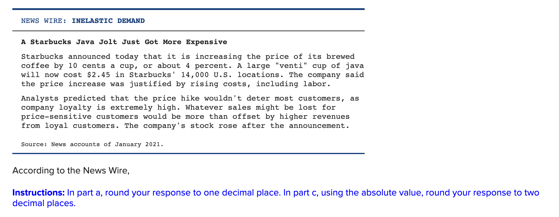 Solved A Starbucks Java Jolt Just Got More Expensive | Chegg.com