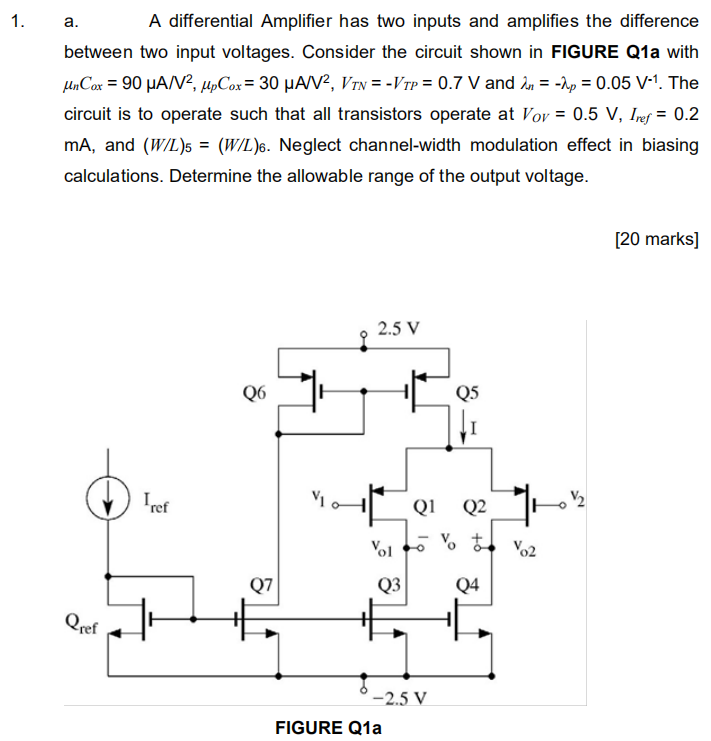 Solved 1. a. A differential Amplifier has two inputs and | Chegg.com