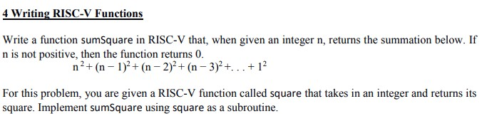 4 Writing Risc V Functions Write A Function Sumsquare
