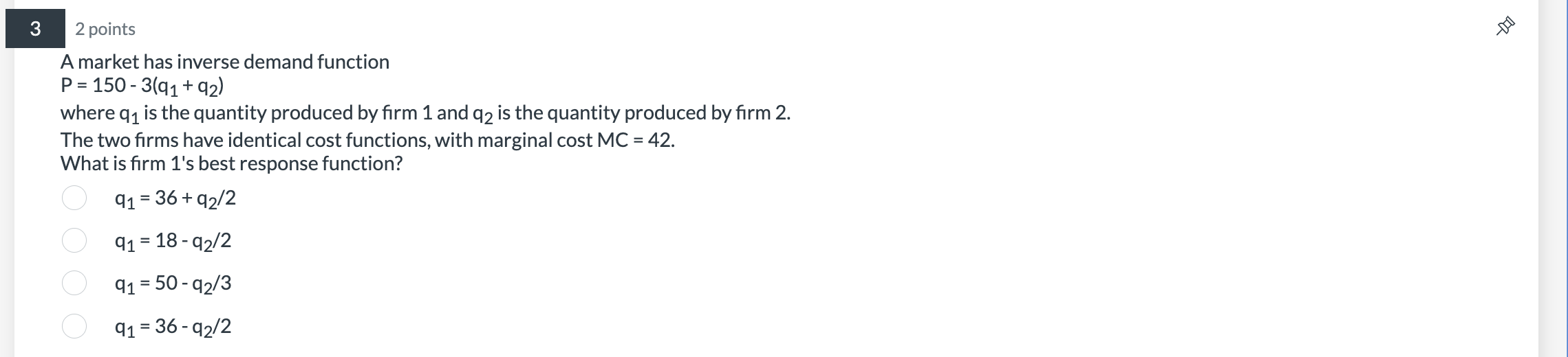 Solved A market has inverse demand function P=150−3(q1+q2) | Chegg.com
