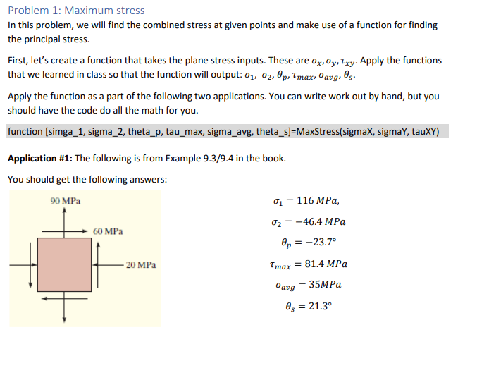 Problem 1: Maximum stress In this problem, we will | Chegg.com