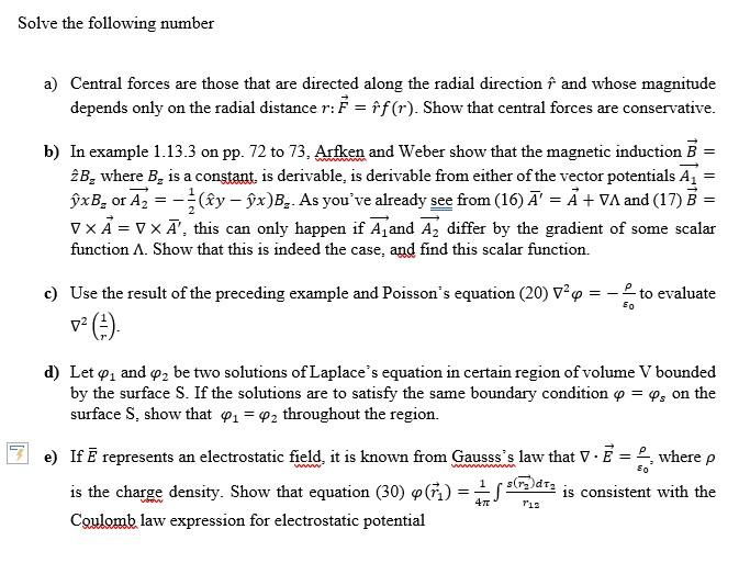 Solved a) Central forces are those that are directed along | Chegg.com