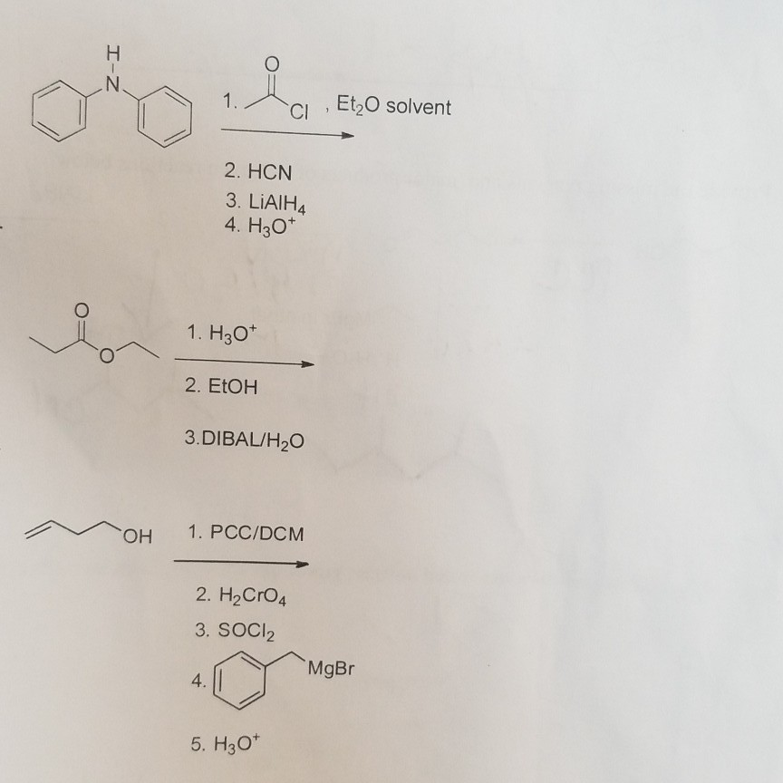 Solved Et2O solvent 2. HCN 3. LiAlH4 4. H3O 1. H3O* 2. EtOH | Chegg.com
