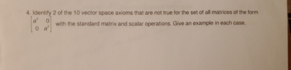 Solved 4. Identify 2 of the 10 vector space axioms that are | Chegg.com