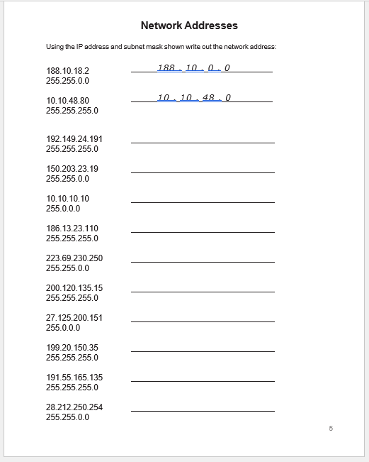 Solved Network Addresses Using the IP address and subnet | Chegg.com