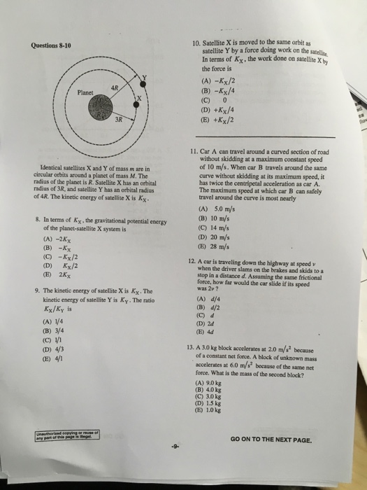 Solved 10. Satellite X is moved to the same orbit a | Chegg.com