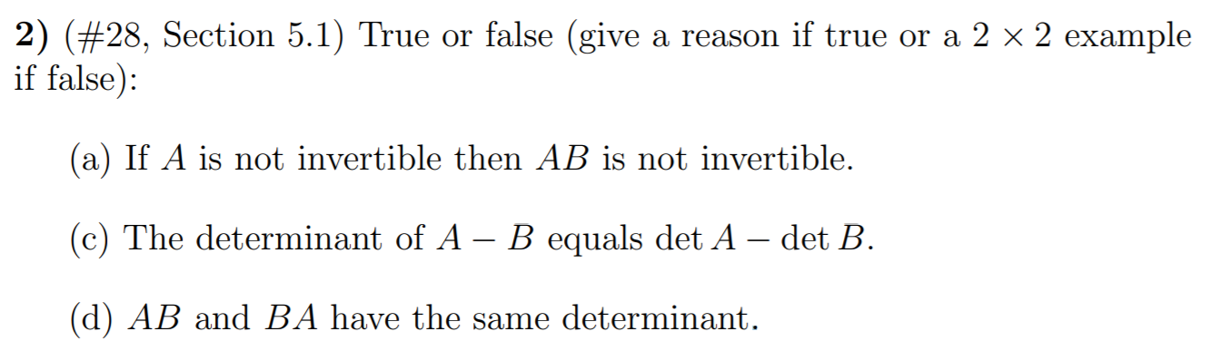 Solved 2) (#28, Section 5.1) True or false (give a reason if | Chegg.com
