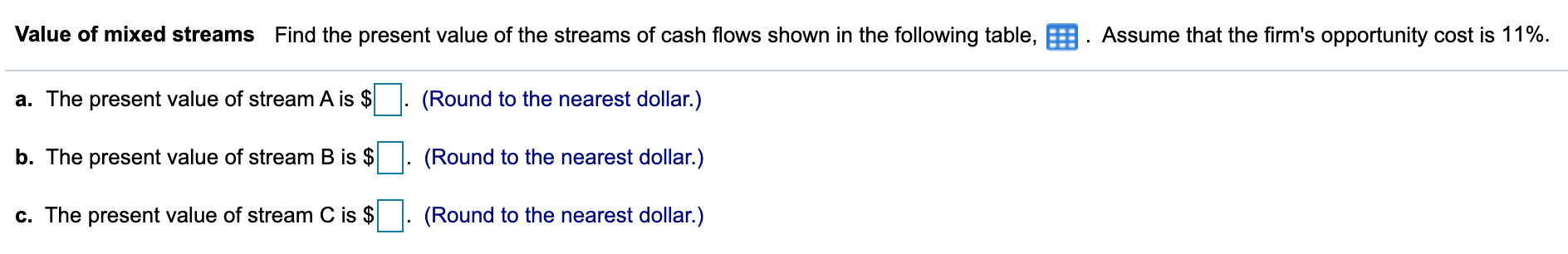 Solved Value of mixed streams Find the present value of the | Chegg.com