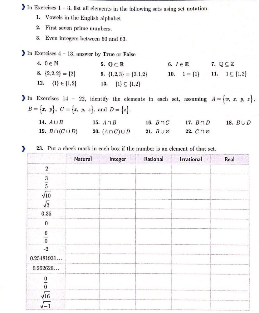 Solved > In Exercises 1 - 3, list all elements in the | Chegg.com