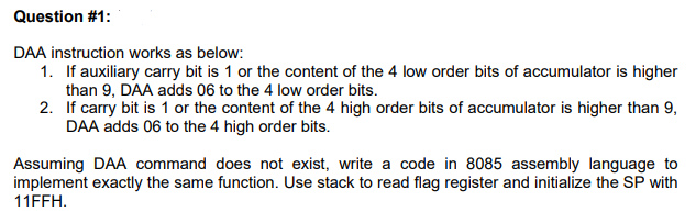 Solved DAA instruction works as below: 1. If auxiliary carry | Chegg.com