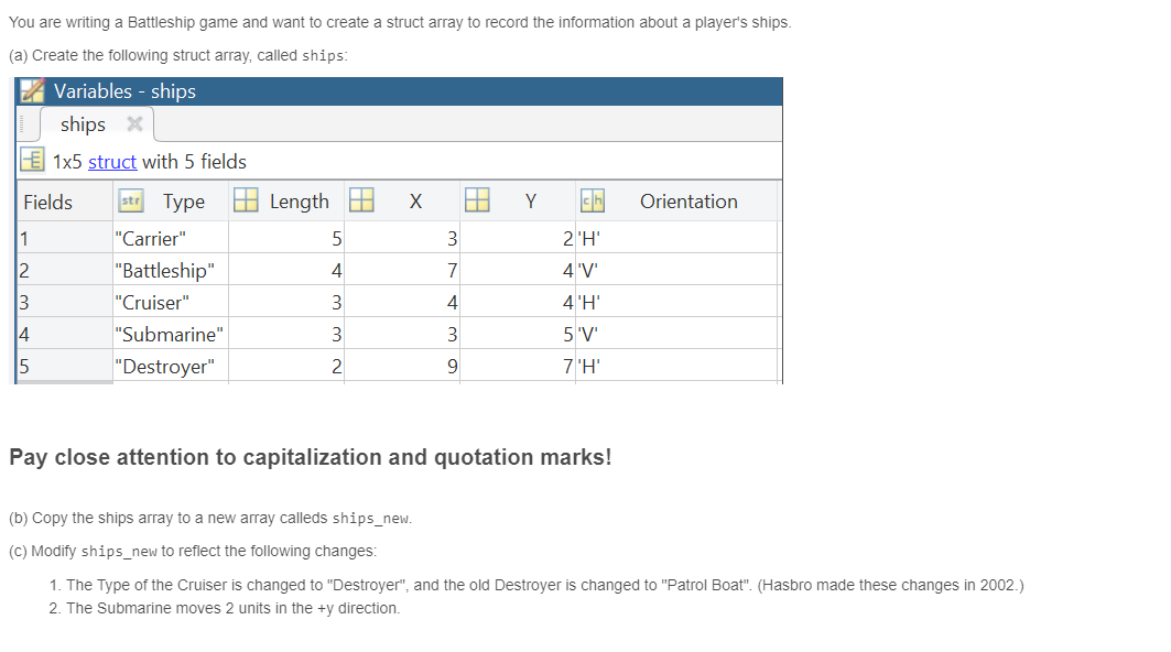 Solved (b) ﻿Copy the ships array to a new array calleds | Chegg.com