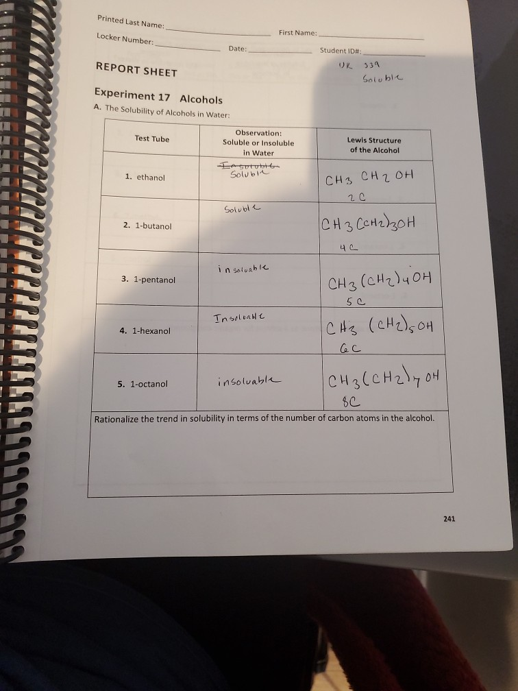 Solved Printed Last Name: Locker Number: First Name: Date: | Chegg.com