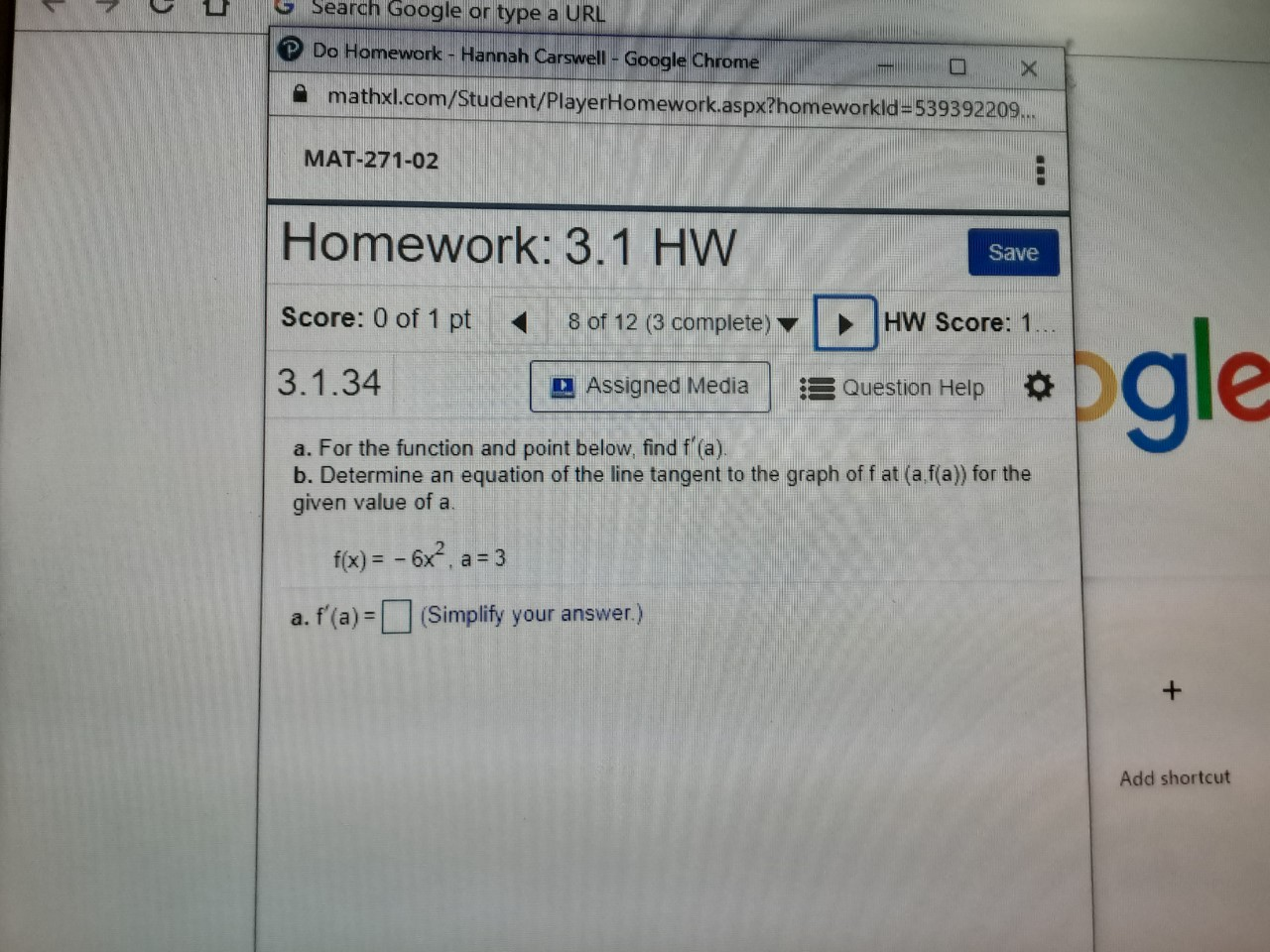 Solved Search Google or type a URL Do Homework - Hannah | Chegg.com