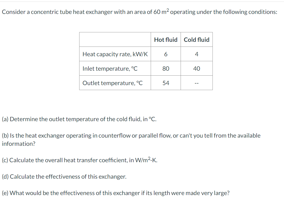 Solved Consider a concentric tube heat exchanger with an | Chegg.com