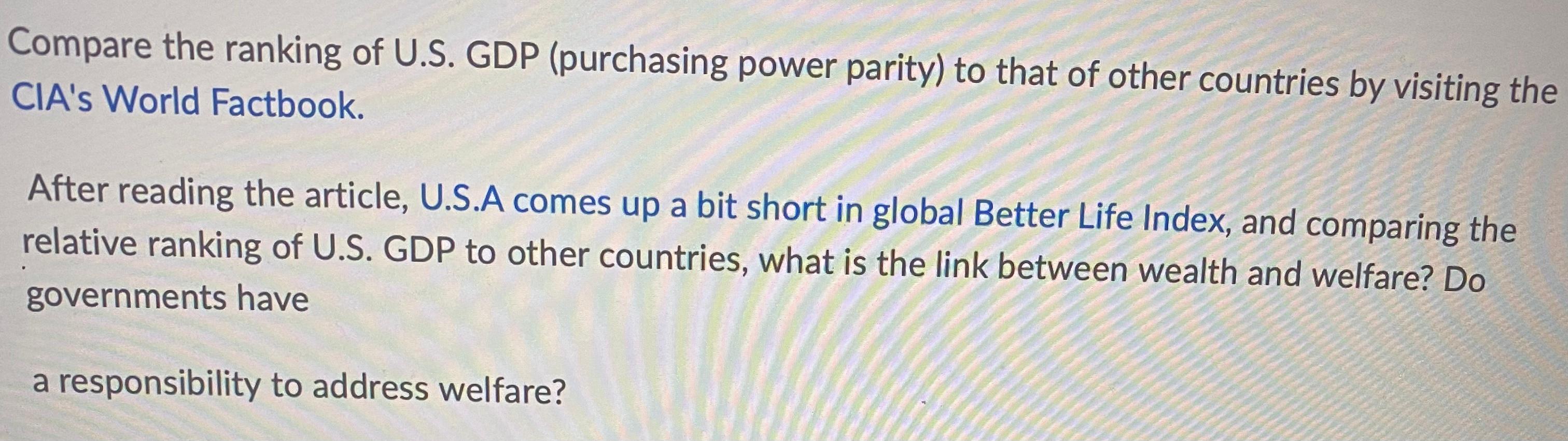 Solved Compare the ranking of U.S. GDP (purchasing power | Chegg.com