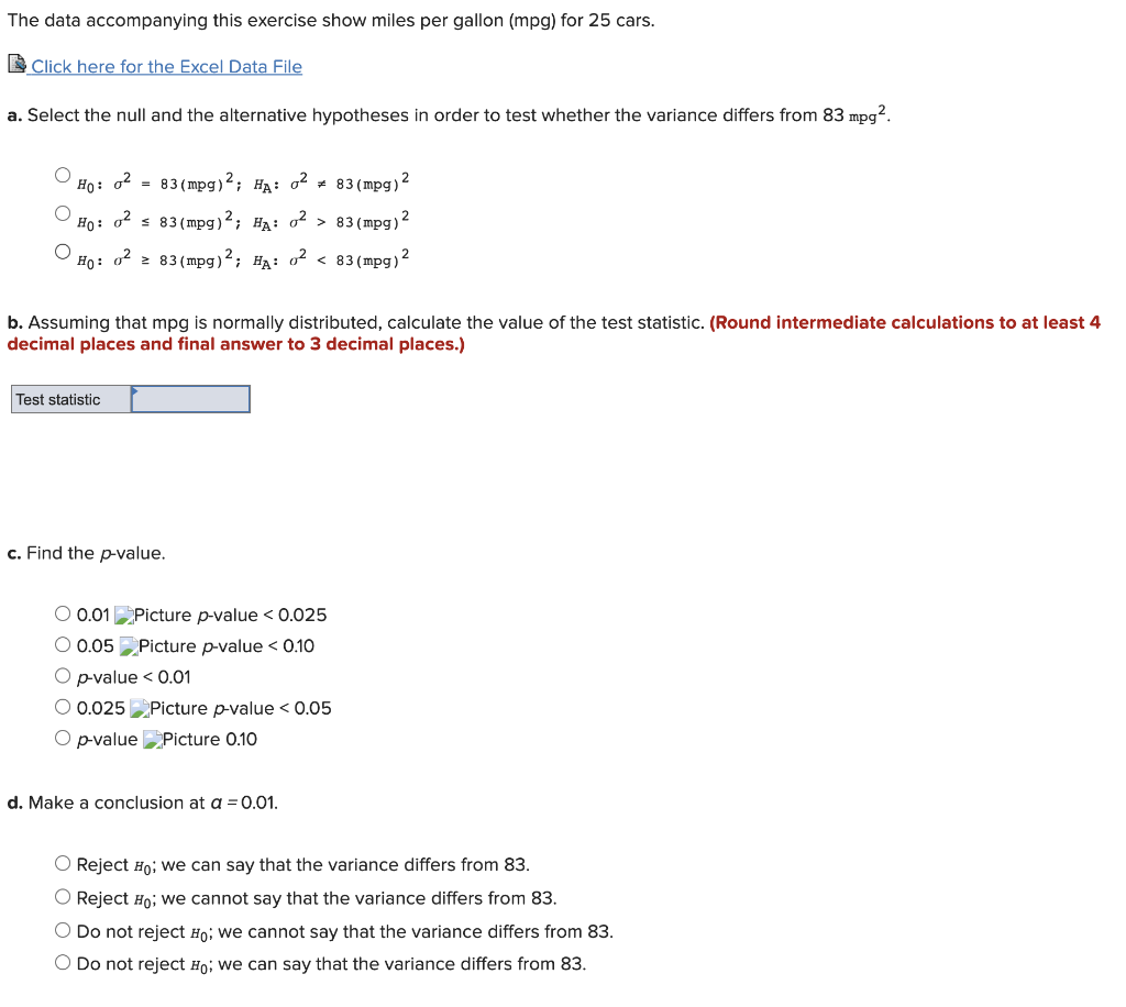 Solved The data accompanying this exercise show miles per | Chegg.com