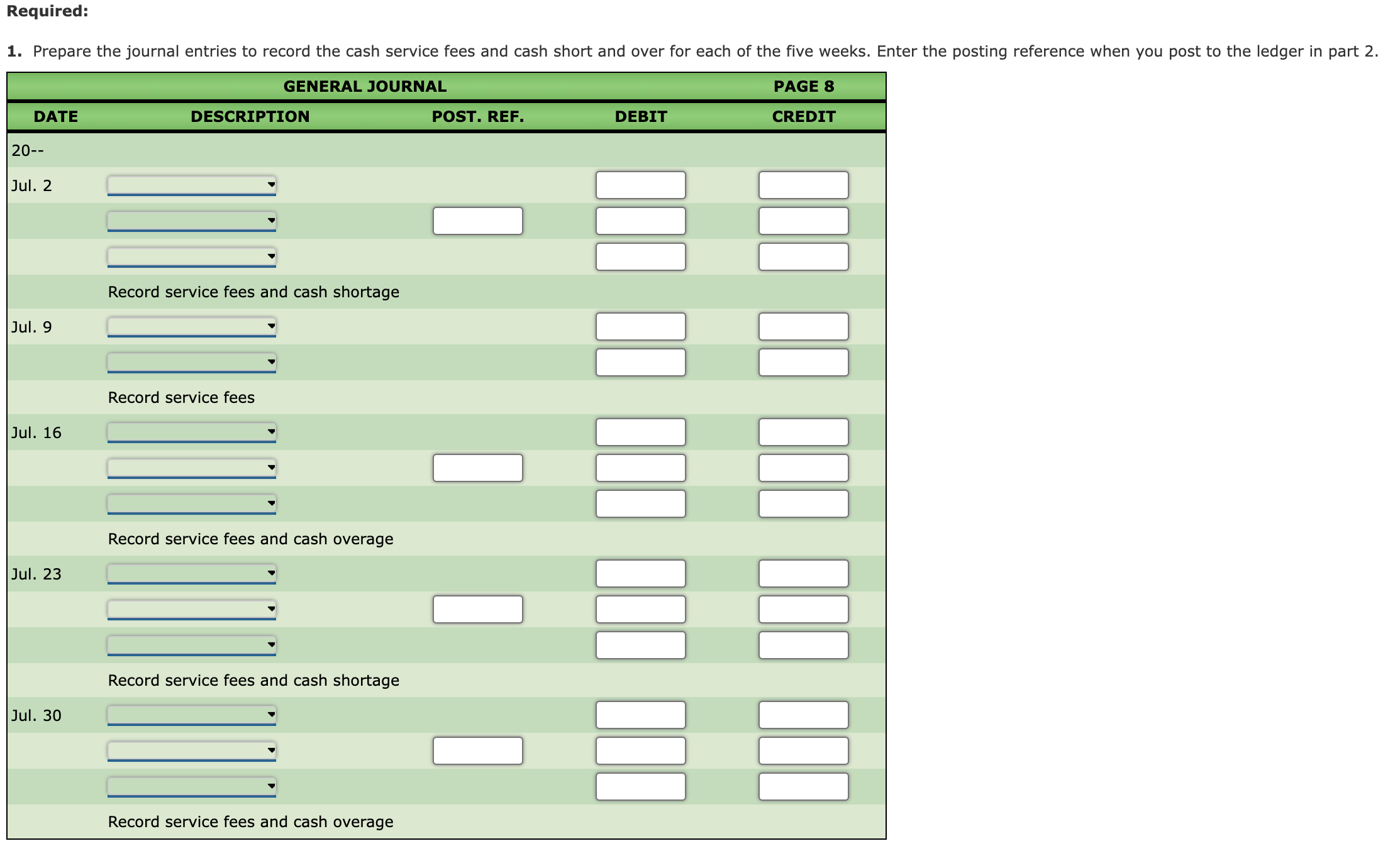 Cash Short and Over Entries \begin{tabular}{rccc} | Chegg.com