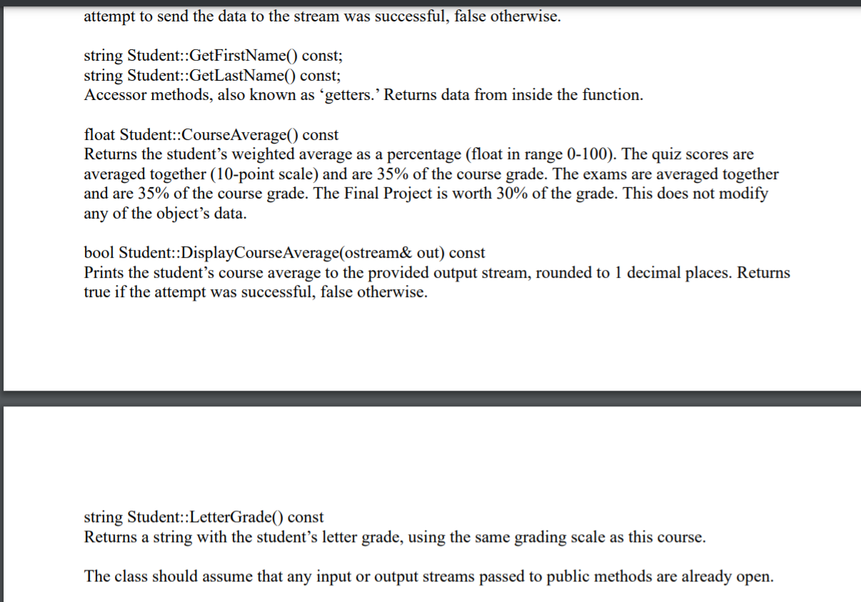 Solved Start the program by writing a Student class whose | Chegg.com