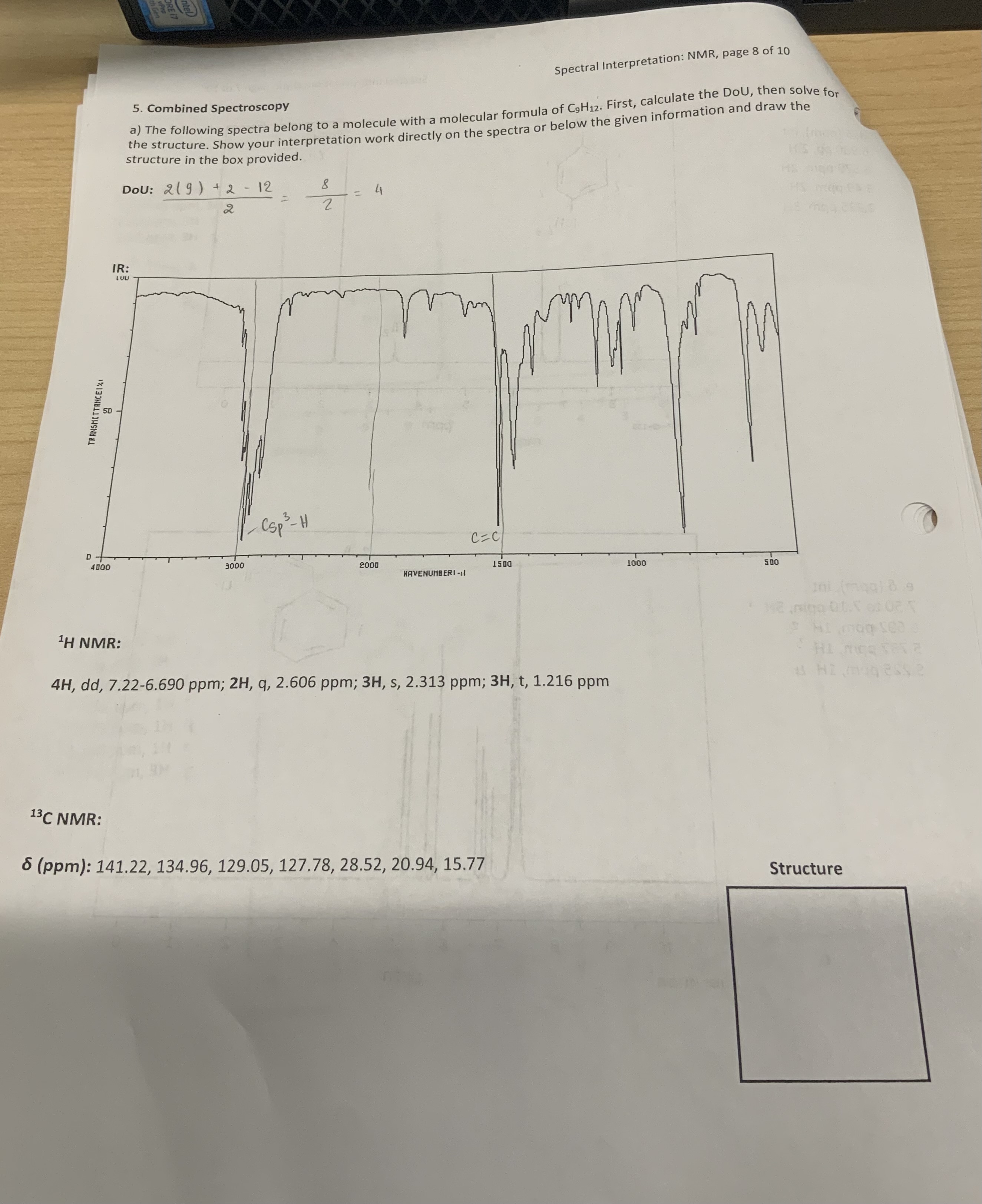 Solved 5. Combined Spectroscopy a) The following spectra | Chegg.com
