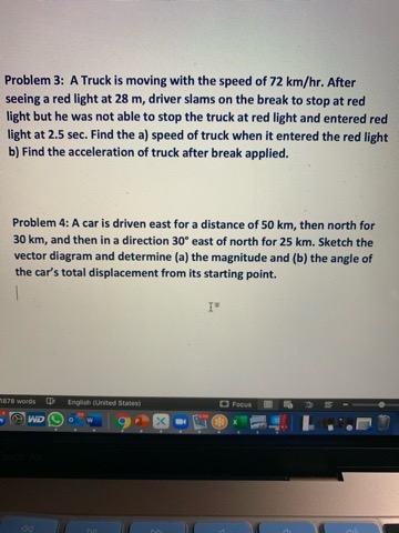 Solved Problem 3: A Truck is moving with the speed of 72 | Chegg.com