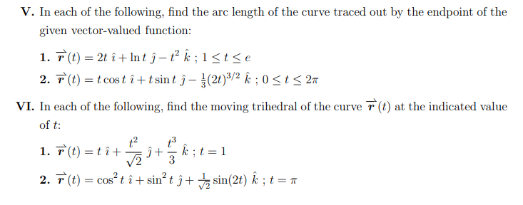 Solved V. In each of the following, find the arc length of | Chegg.com