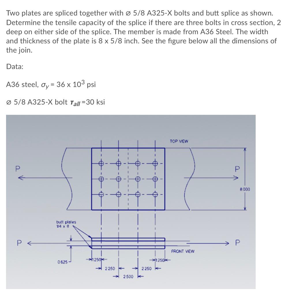 Solved Two plates are spliced together with Ø 5/8 A325-X | Chegg.com