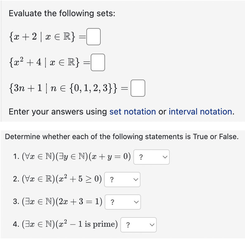 Solved Evaluate the following sets: | Chegg.com