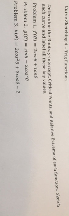 Solved Curve Sketching 4 - Trig Functions ermine the Roots, | Chegg.com