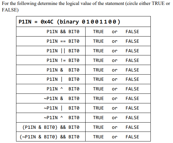 Solved For the following determine the logical value of the | Chegg.com