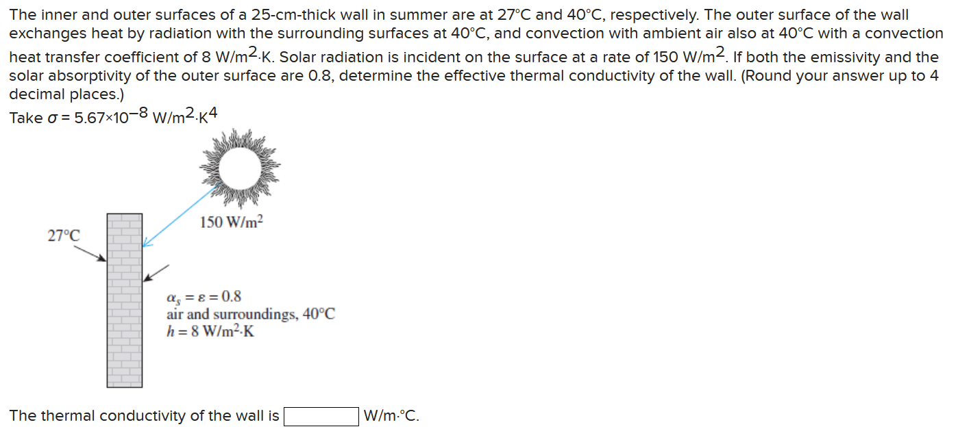 Solved The inner and outer surfaces of a 25-cm-thick wall in | Chegg.com