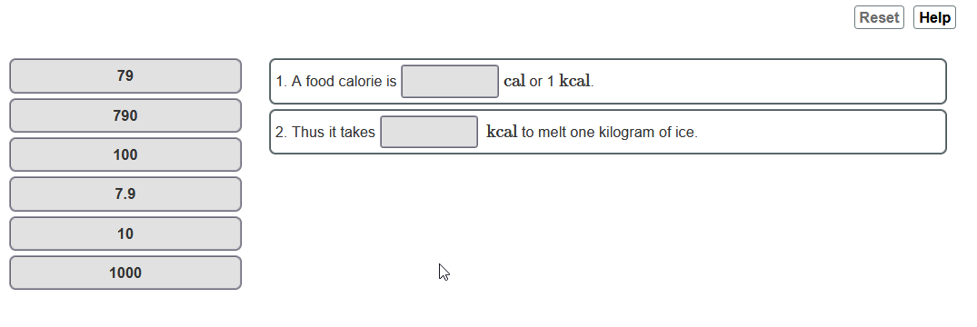 Solved Reset Help 79 1. A food calorie is cal or 1 kcal 790 | Chegg.com