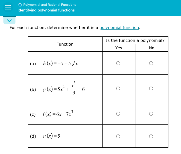 Solved For each function, determine whether it is a | Chegg.com