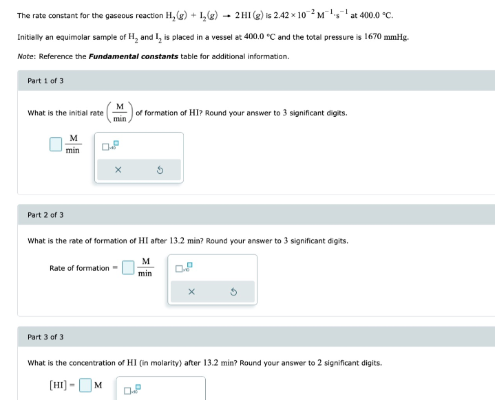 Solved The rate constant for the gaseous reaction H2( g)+I2( | Chegg.com