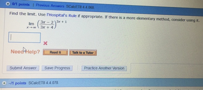 Solved 0/1 points | Previous Answers SCalcET8 4.4.068. Find | Chegg.com