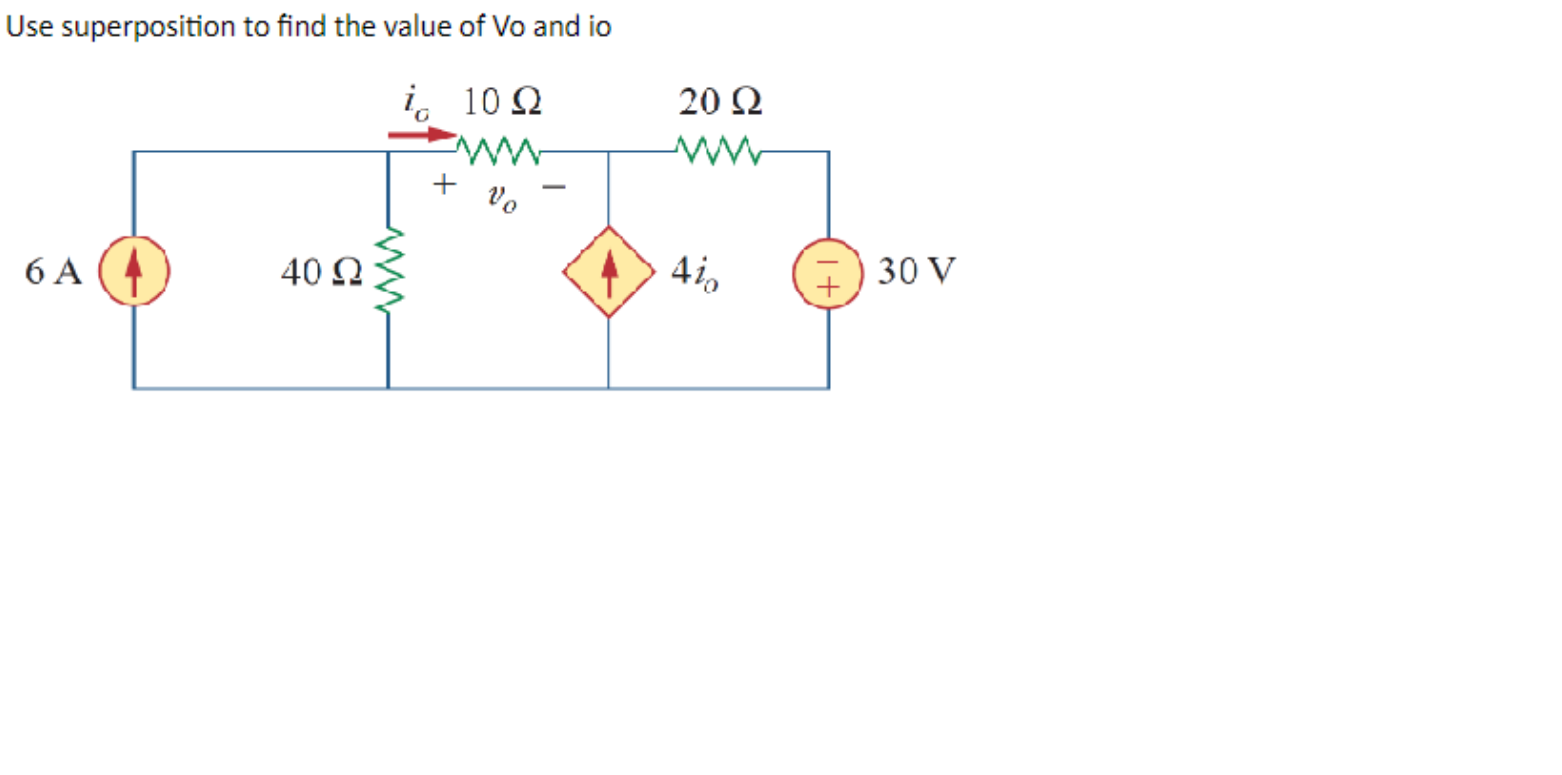 Solved Use superposition to find the value of Vo and io | Chegg.com