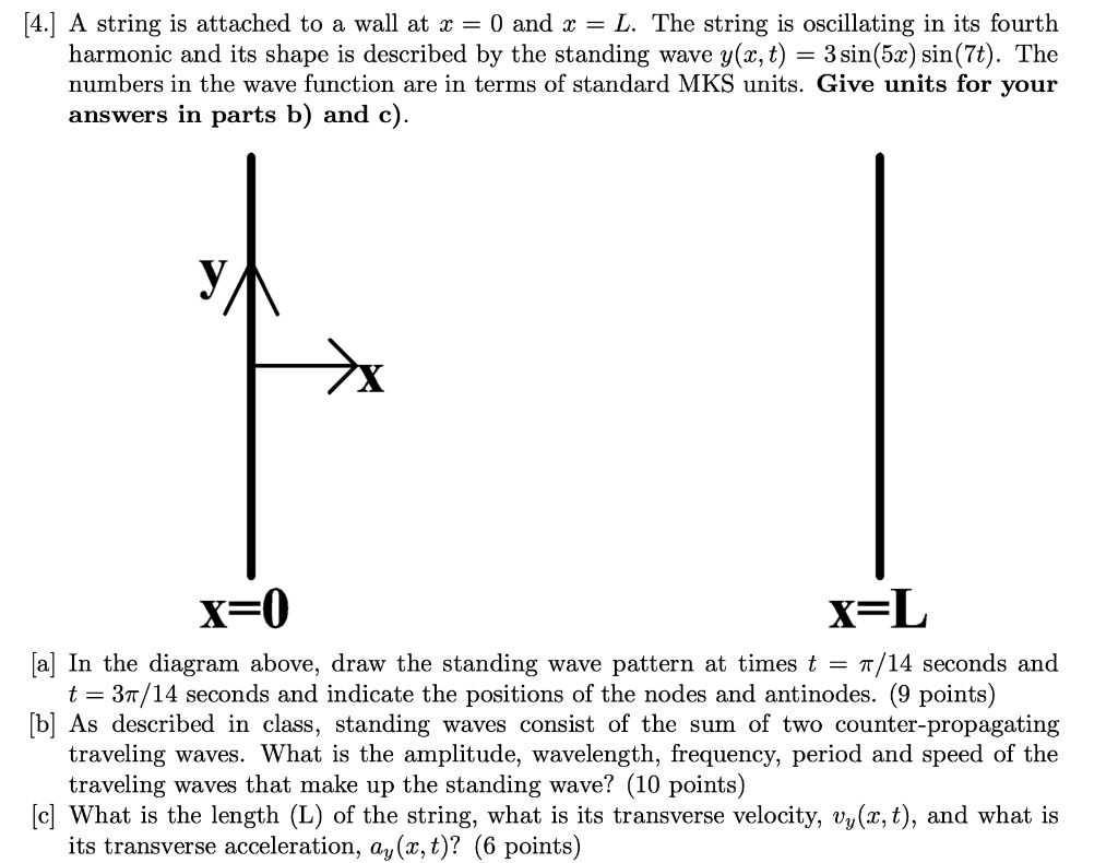 Solved [4.] A string is attached to a wall at x = 0 and x = | Chegg.com