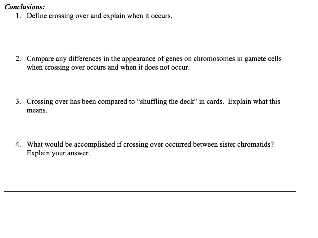 Solved Data: Conclusions: 1. Define crossing over and | Chegg.com